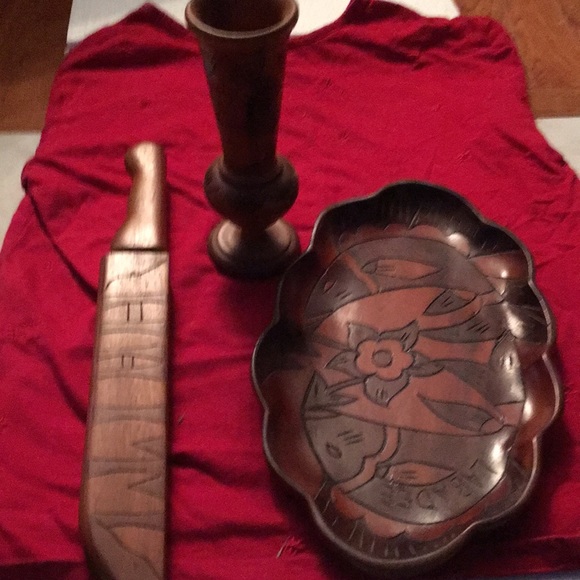 Accents | Vintage Haiti Handcrafted Wood Items Tray Vase And Sword With ...